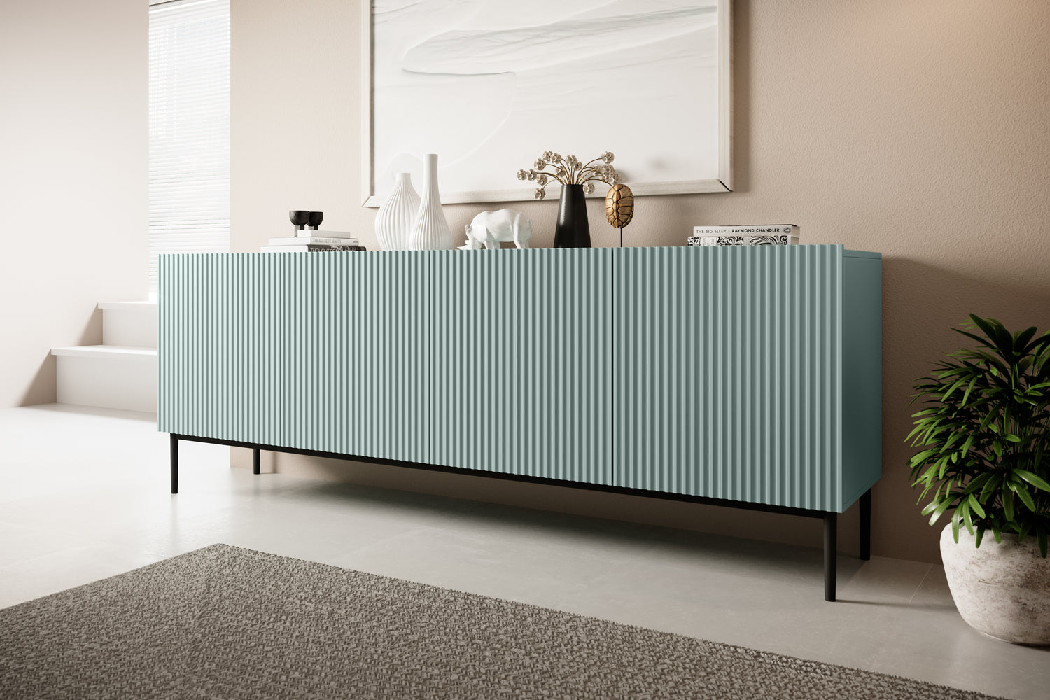 Madia 4 ante con piede in metallo nero Nicole 200 x 45 cm